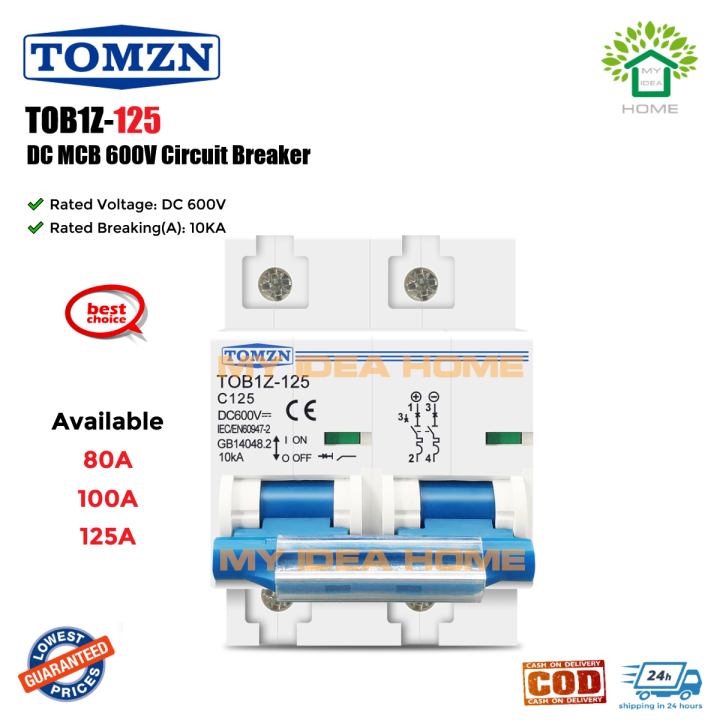 TOMZN 2P DC MCB 10KA 600V Mini Circuit Breaker 80A / 100A / 125A TOB1Z ...