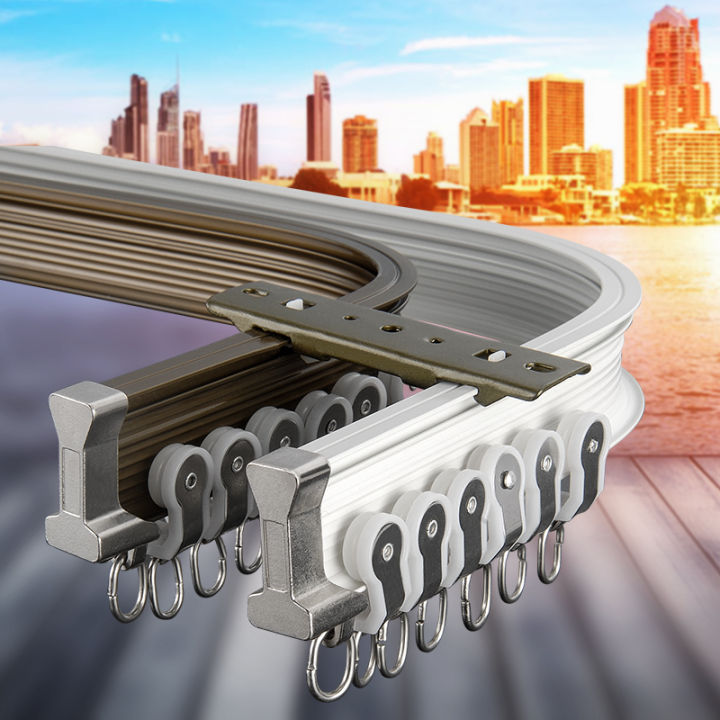 Flexible curtain Roman rod double-track top-mounted circular window ...