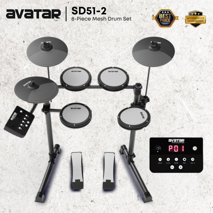 Avatar SD51-2 Junior All Mesh Head Compact Digital Drum Set for ...