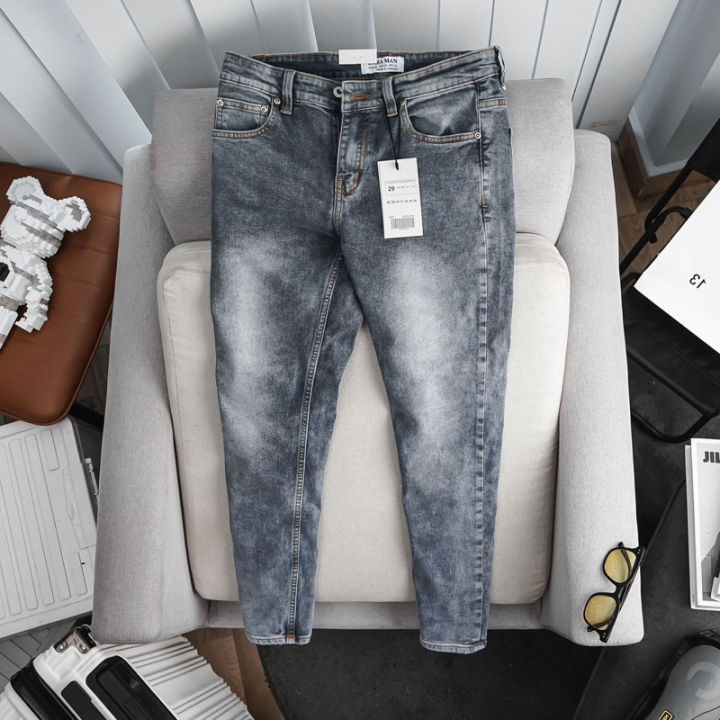 Big size Men'S Jeans In Black Gray Smoke Hugging Fit High-End Elastic ...
