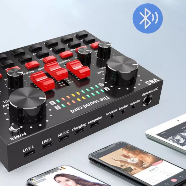 V8 Live sound card +ไมค์อัดเสียง พร้อมขา ครบชุด / การ์ดเสียง sound card ...