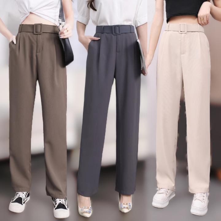 kinwoo free belt straight women's trouser | Lazada PH