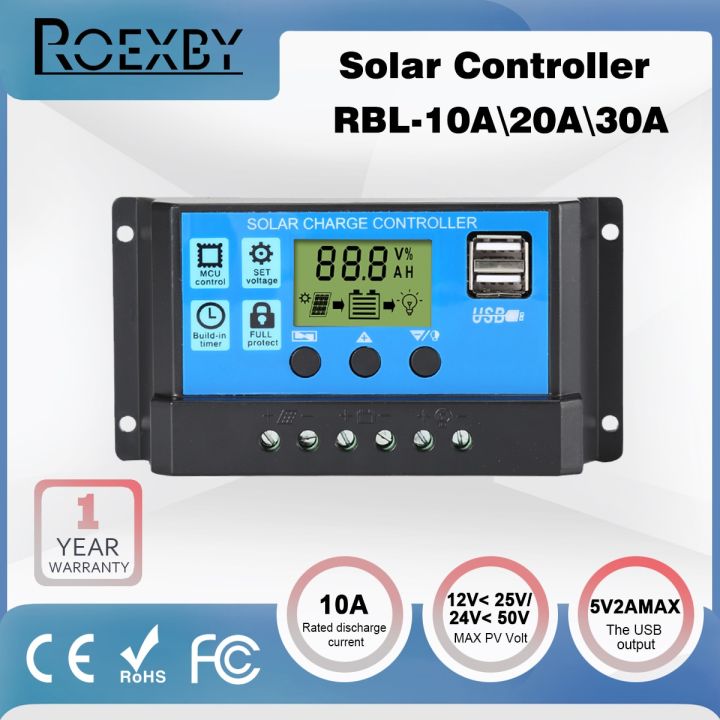 Advanced Solar Charge Controller 12V/24V 30A 20A 10A with PWM Battery Charger and Dual USB 5V ...
