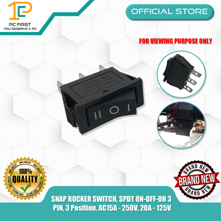 SNAP ROCKER SWITCH, SPDT ON-OFF-ON 3 PIN, 3 Position, AC15A - 250V, 20A ...