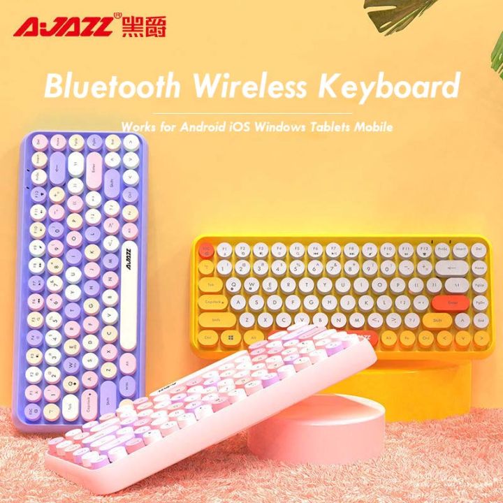AJAZZ 308I Retro Typewrite Round Keys Matte Touch Wireless Bluetooth-compatible Gaming Keyboard ...