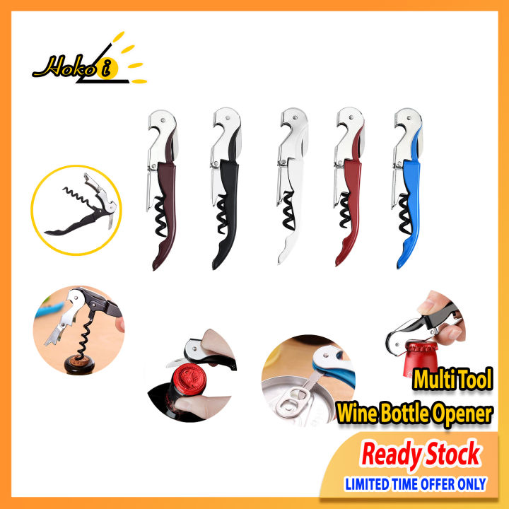 Wine Bottle Opener Multi Tool Corkscrew Knife Stainless Steel Wood ...