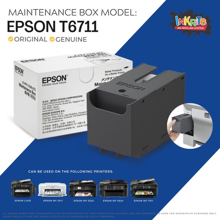 Original Genuine Epson T6711 Maintenance Box for Epson L1455 Workforce ...