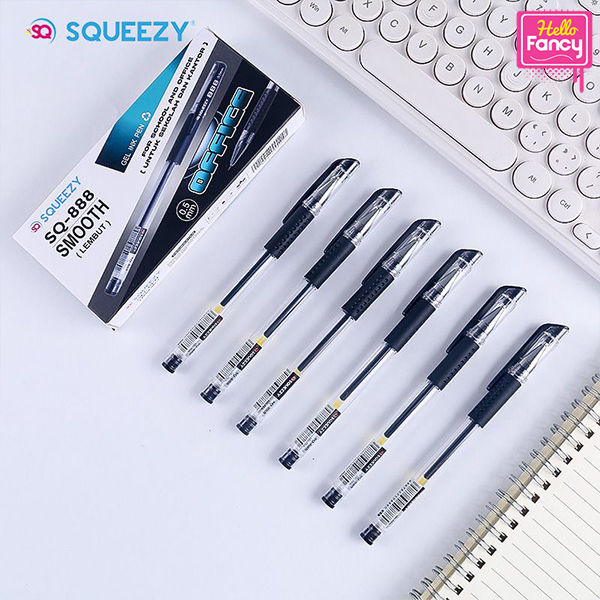 Pulpen Gel Squeezy / Pena Gel Pen Office Smooth 0,5mm 1 pak Hitam Biru ...