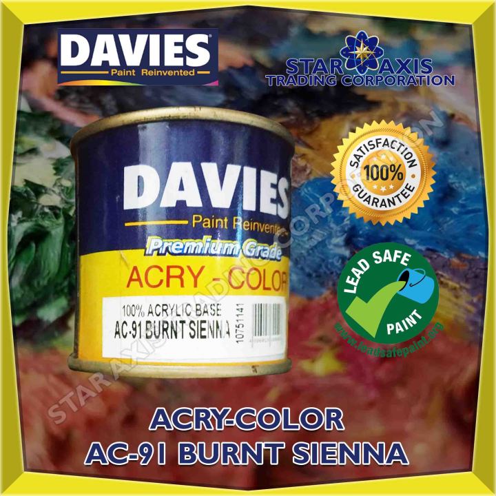 DAVIES PREMIUM GRADE ACRY-COLOR 100% ACRYLIC BASED WHITE BASED PAINT AC-91 BURNT SIENNA 60ml ...
