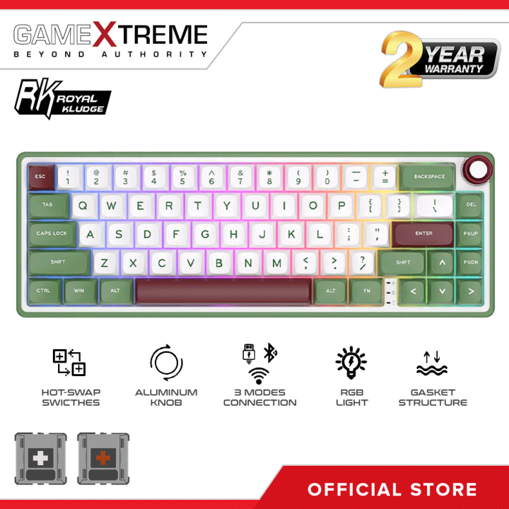 Royal Kludge RKR65 Single Mode Wired RGB 66 Keys Hot Swappable Mechanical Keyboard Greensand ...