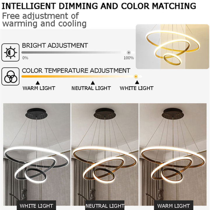 LED Chandelier Mordern Luxury 3 Ring With Remote Control Pendant Light ...