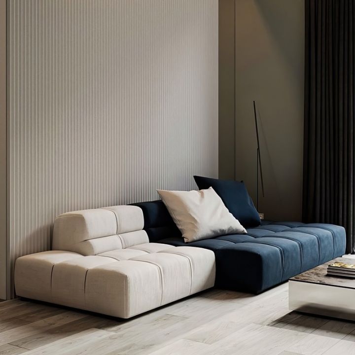 Zexi Italian tofu block combined leather Tufty-Time villa living room ...