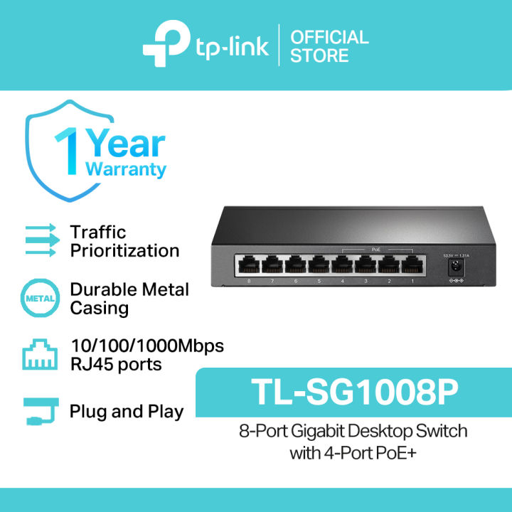 TP-Link TL-SG1008P 8-Port Gigabit Desktop Switch with 4-Port PoE ...