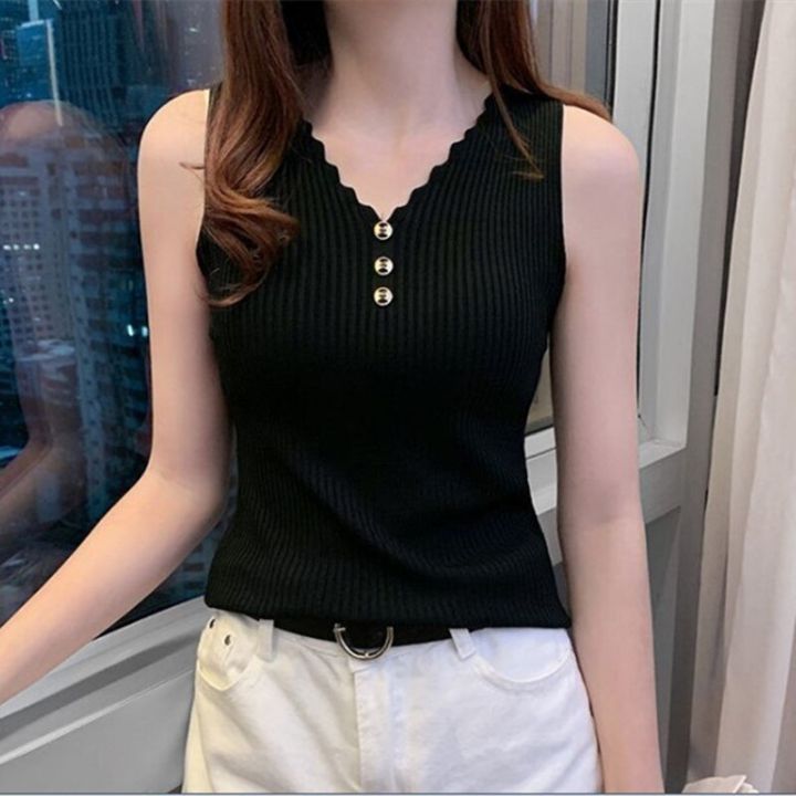 Plus Size 6xl New Sexy Womens Summer Tank Top Knitted Ice Silk V Neck
