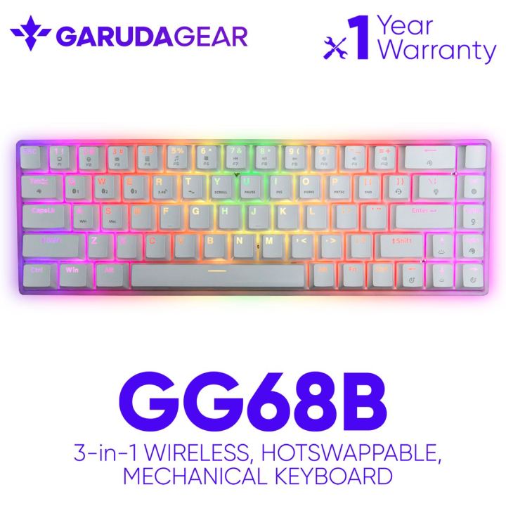 GARUDA GEAR GG68B (ICE WHITE) Tri-Mode Wireless, Hot Swappable, 65% ...