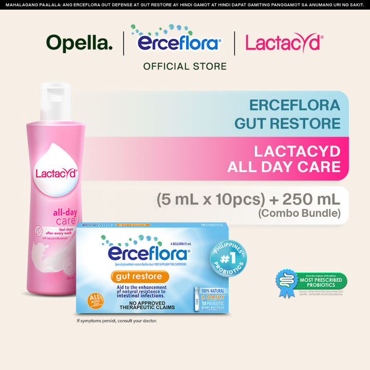 Erceflora Gut Restore Probiotic Supplement + Lactacyd Feminine Wash All ...