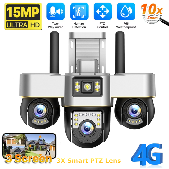 15MP CCTV Camera 4G IP Security Cameras Outdoor 360 PTZ Two Way Audio ...