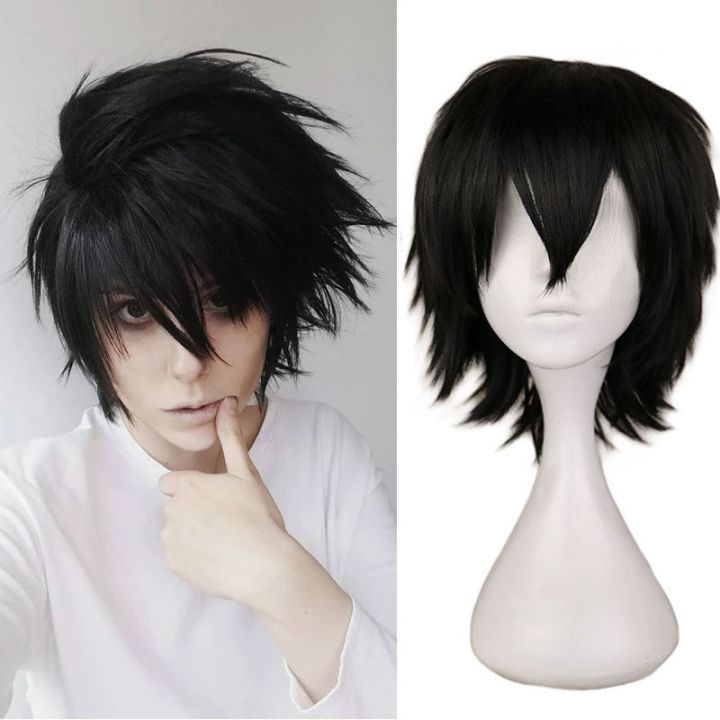 Anime Death Note L Cos Wig Mens L.Lawliet Heat Resistant Hair Pelucas ...