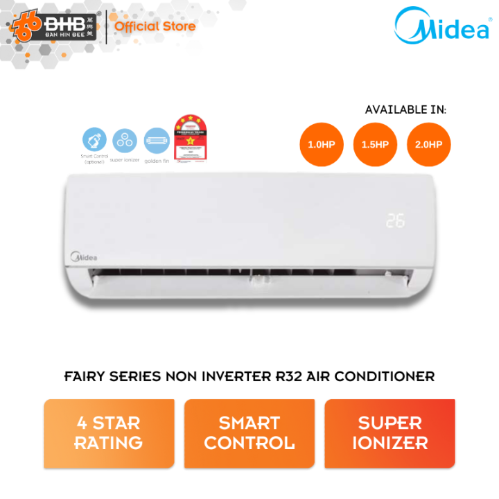 Midea Fairy Series Non Inverter R32 Wall Mounted Air Conditioner 1.0HP/1.5HP/2.0HP Smart Control ...