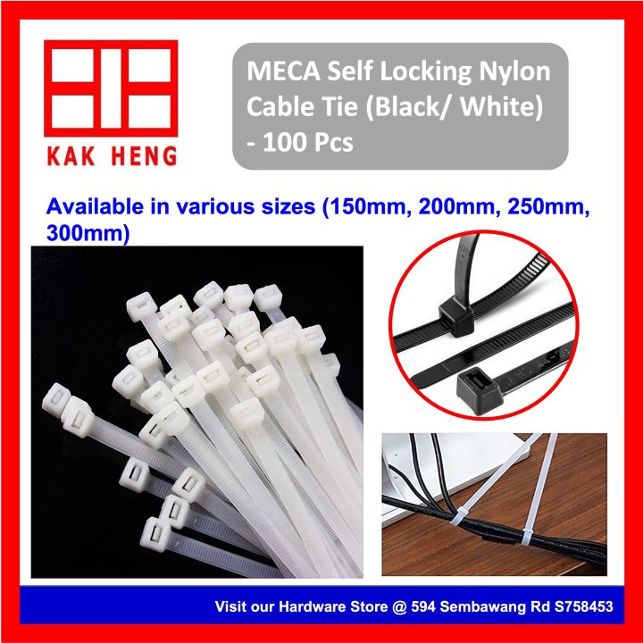 MECA Self Locking Nylon Cable Wire Tie Fastener Zip Black White - 100 ...