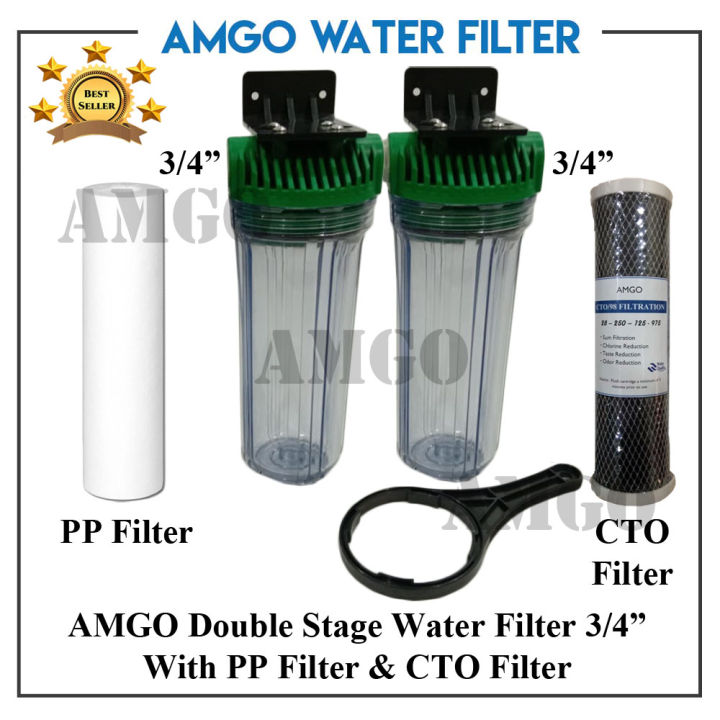AMGO Double Stage Water Filter 3/4 inches Double Water Filter Housing ...
