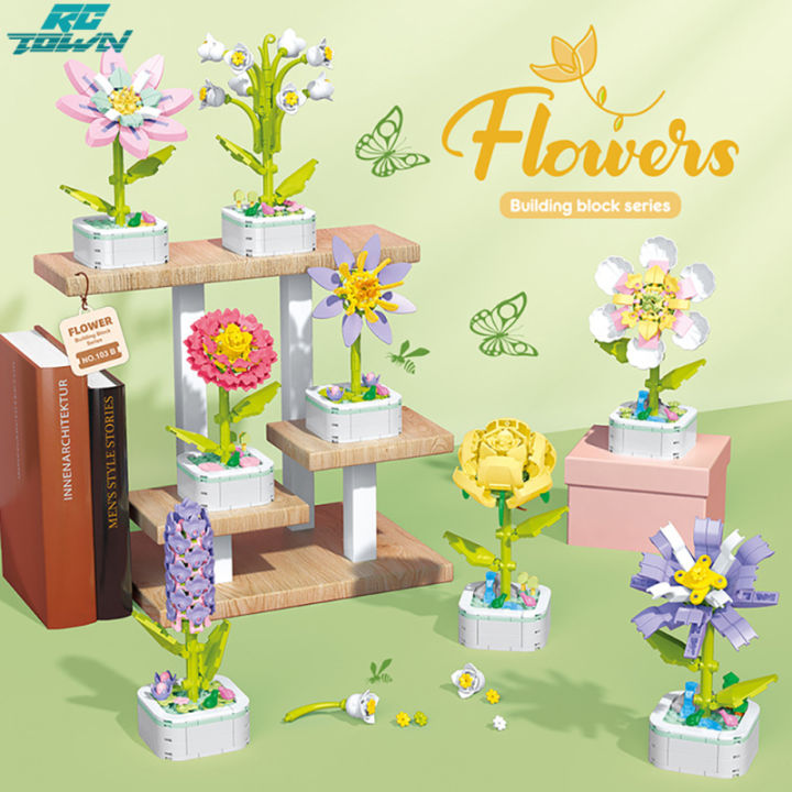Flower Building Blocks DIY Potted Flower Building Bricks Model For Kids ...