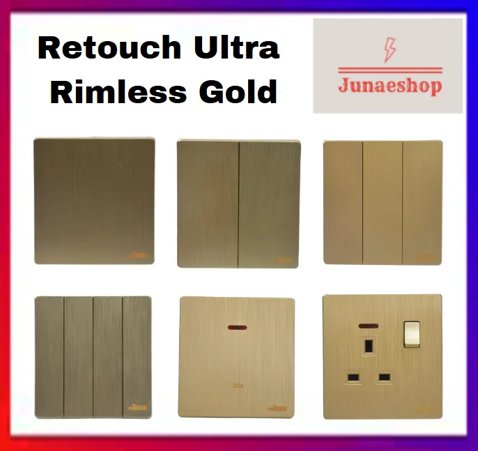 [GOLD] reTouch Ultra Rimless Switch 1/2/3/4 Gang 1/2Way Wall Switch 13A ...