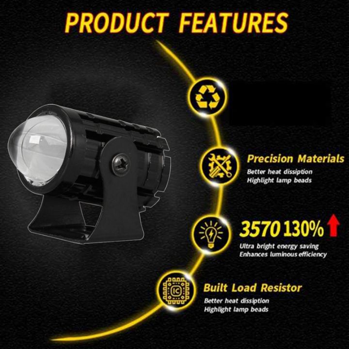 Motorcycle High Power Lens Spotlight 6000K LED Dual Color External ...