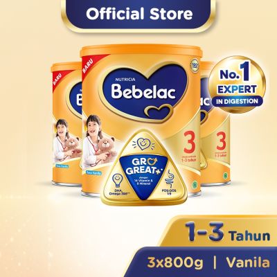 Bebelac 3 Vanilla GroGreat+ Susu Pertumbuhan Bubuk 800 GR x 3