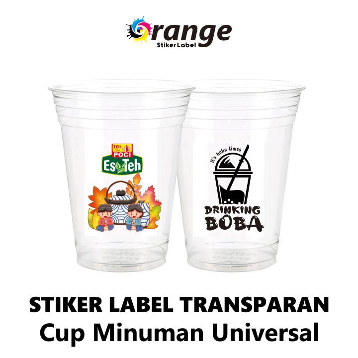 Stiker Label Cup Minuman Universal , Stiker Transparan, Stiker Cup ...