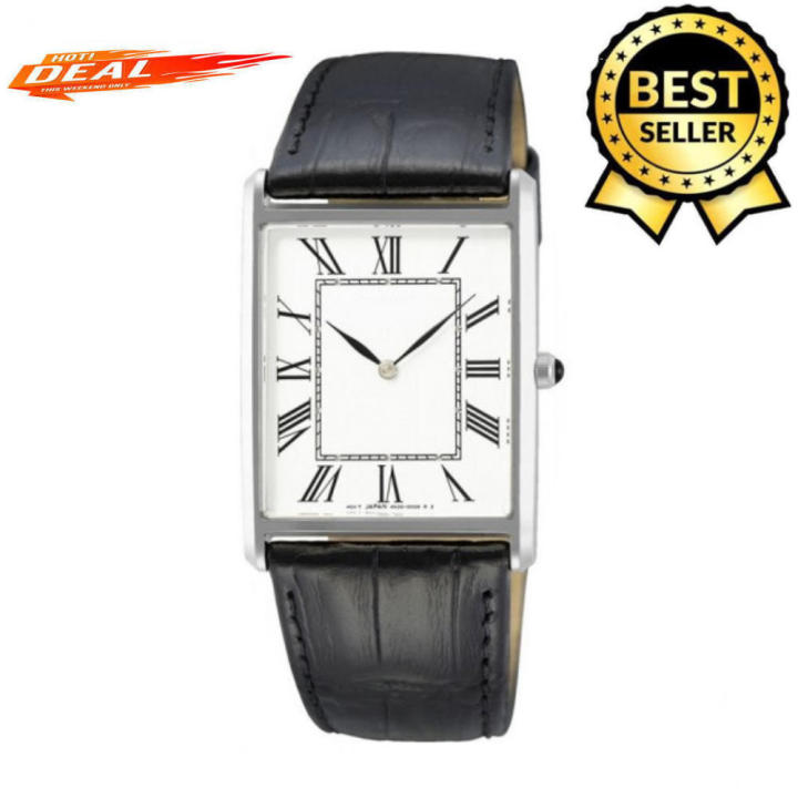 Neo Classic S SWR Quartz Rectangle White Dial Black Leather Strap Watch ...