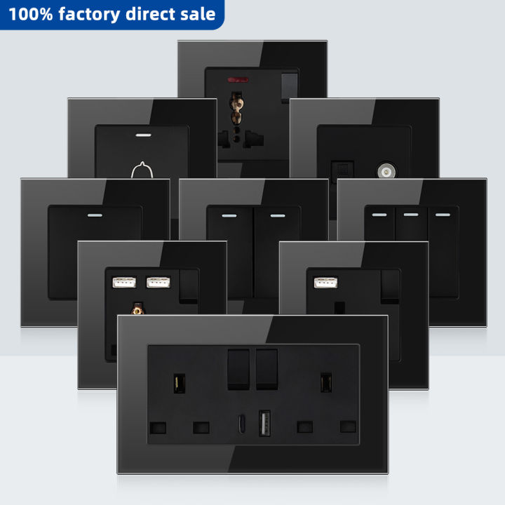 VISWE wall socket wall switch usb socket 3 pin socket universal socket 13a socket 250V black ...