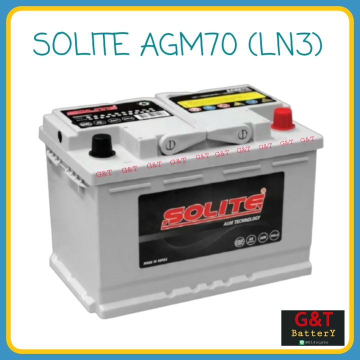 SOLITE AGM70 (LN3) แบตเตอรี่รถยนต์ โซไลท์ 70Ah รองรับระบบ ISS แบตแห้ง แบตขั้วจม แบตรถยุโรป โซ ...