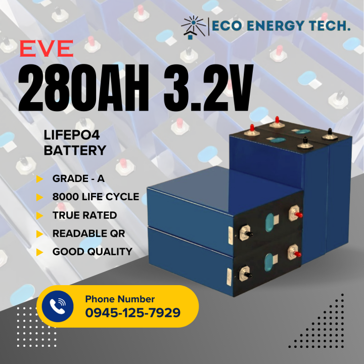 ECO ENERGY TECH - BRANDNEW EVE 280AH 3.2V Lifepo4 Battery Lithium Rechargeable Cell (With Screws ...