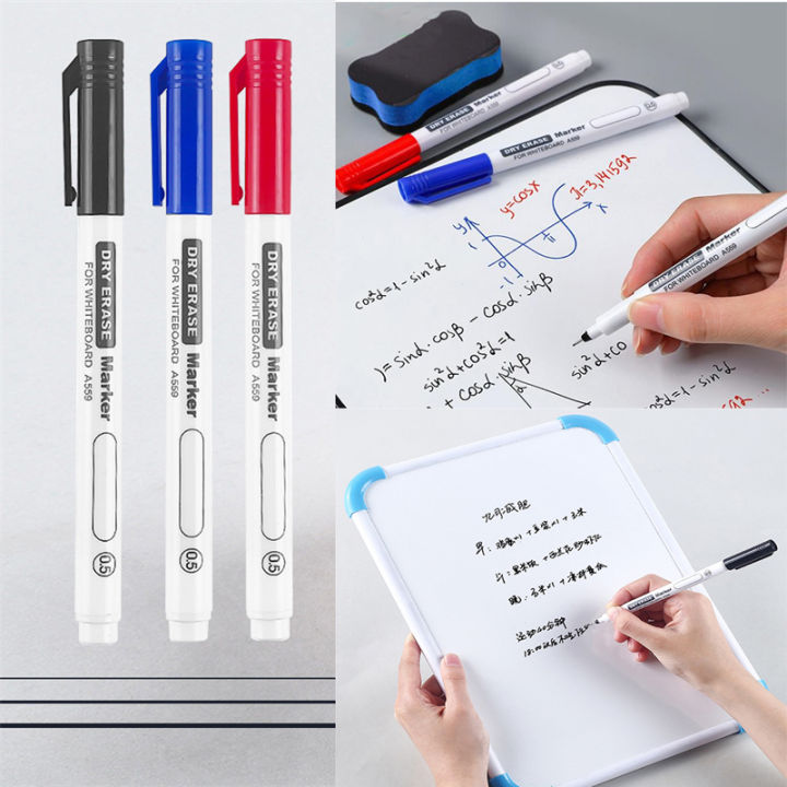 3 Color Erasable Whiteboard Pen Extremely Thin 0.5/0.7/1MM Dry Erasing ...