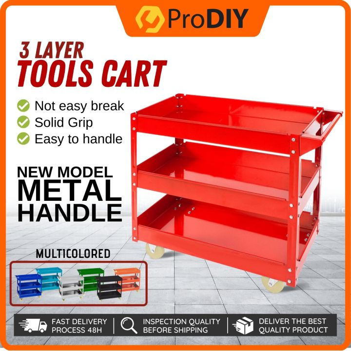 350KG 3 Layers Service Cart Metal Steel Tools Trolley Shelf Storage Rak ...