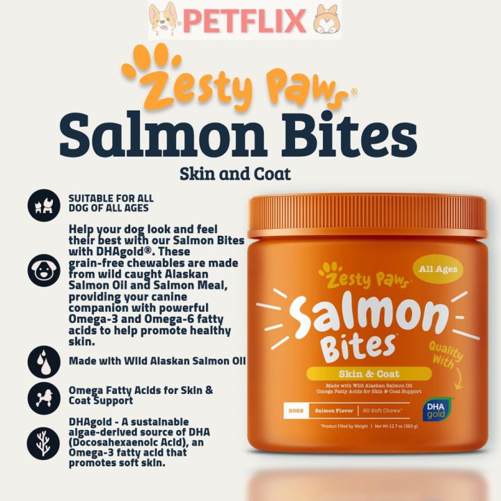 Zesty Paws Salmon Bites for Dogs Skin and Coat with DHAgold & Wild ...