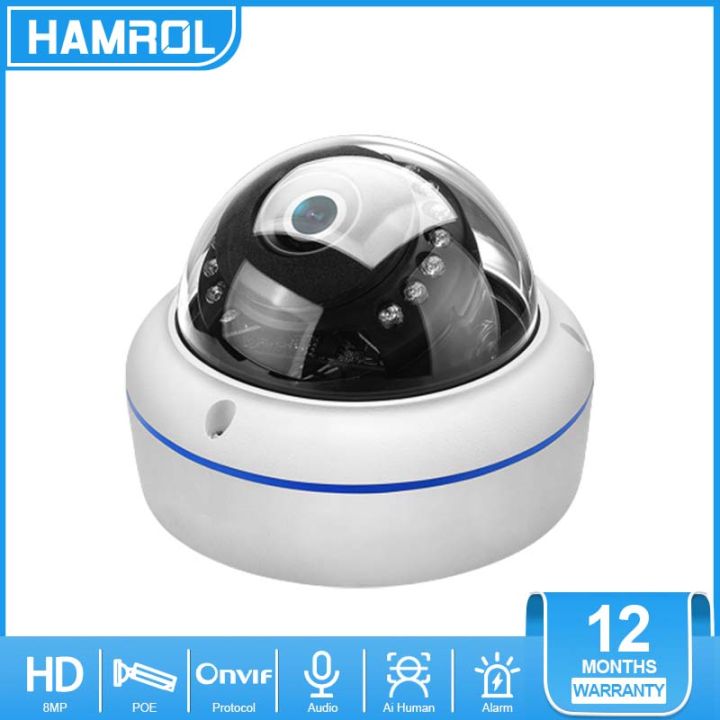 Hamrol 4K 8MP Ultra HD IP Camera POE H.265 Metal Outdoor Indoor Vandal-proof Dome CCTV Security ...