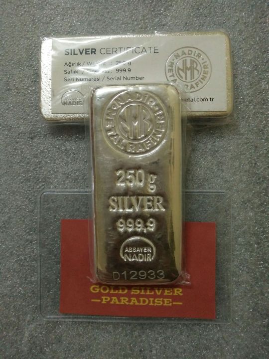 250 gram Nadir Metal Refinery Silver 999.9 Bar (LBMA) with Certificate ...