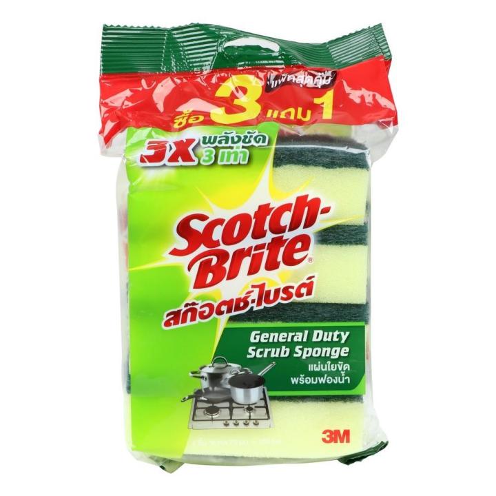SCOTCH-BRITE ฟองน้ำพร้อมใยขัด SCOTH-BRITE GENGRAL DUTY 3x4นิ้ว 3แถม1 ...