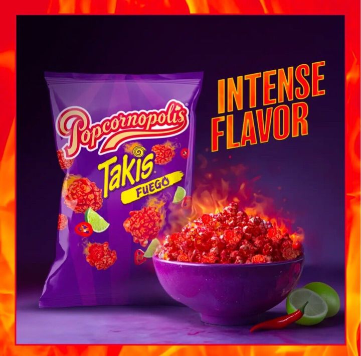 Popcornopolis Takis Fuego Hot Chili Pepper & Lime Popcorn Gluten Free ...