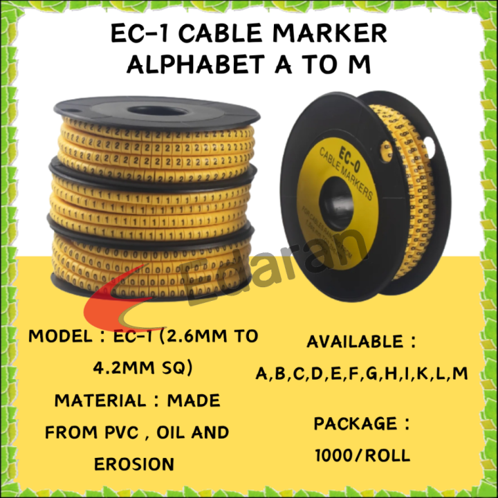 EC-1 CABLE MARKER / WIRE MARKER ALPHABET A TO M - (2.6MM TO 4.2MM SQ) - 1000PCS/BOX | Lazada