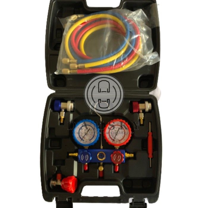 Testing manifold Gauge Meter Box + Quick Coupler QC Komplit Koper ...