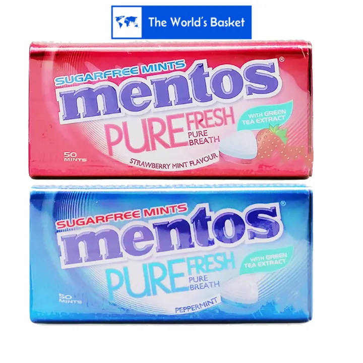 Mentos Pure Fresh Sugar-Free Strawberry♥ Peppermint Mints Tin 35g ...