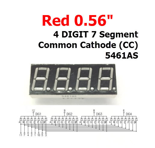 Red 0.56" 4 DIGIT 7 Segment Common Cathode (CC) 5461AS ,5641AS | Lazada ...