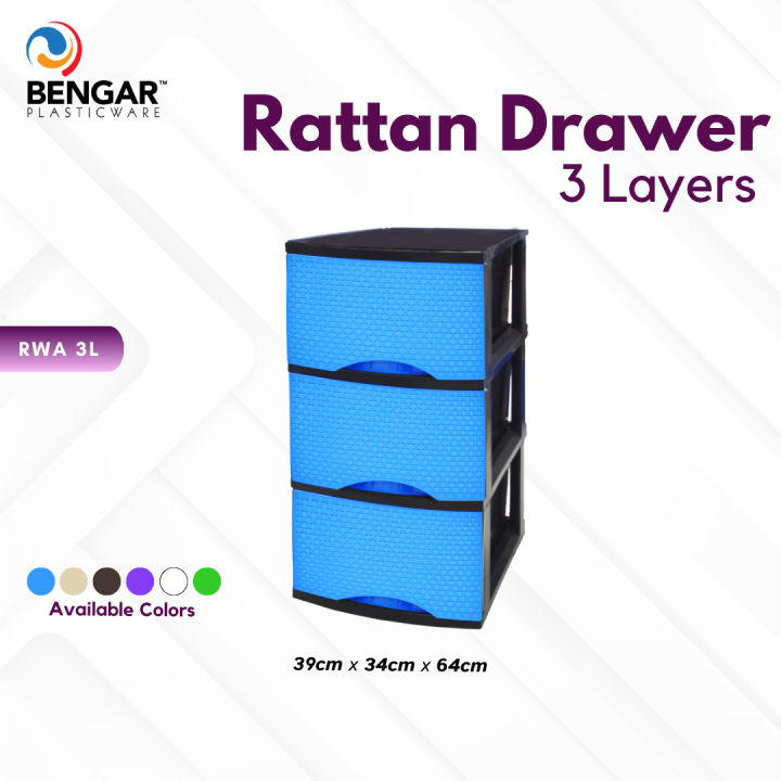 BENGAR PLASTICWARE 3 Layer Rattan Drawer for Clothes Cabinet Wardrobe ...