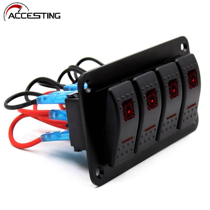 LED Backlit 3 Gang Marine Switch Panel 4 Gang Boat Car Rocket Switch ...