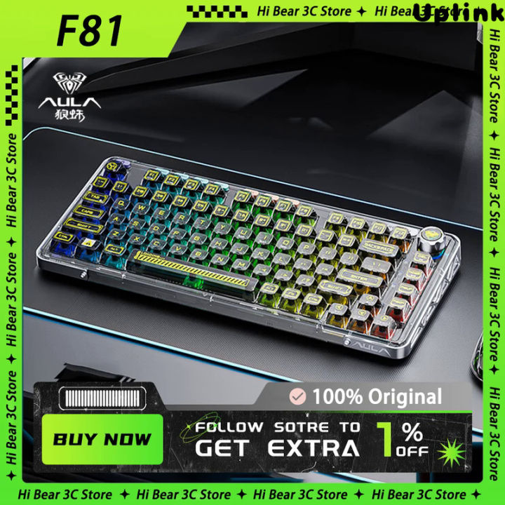 New AULA F81 Mechanical Keyboard Multifunctional Knob Three Mode RGB ...
