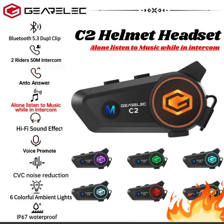 GEARELEC C2 Motorcycle Helmet Intercom Headset For 2 Riders For Talk ...