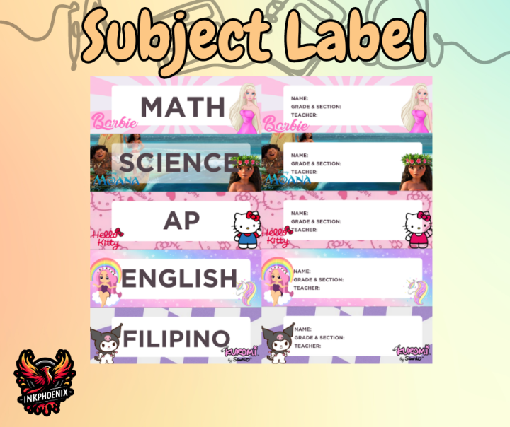 KUROMI / DORA / PEPPA PIG/ SUBJECT LABEL AND NAME STICKERS / HIGH ...